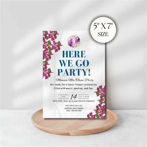 Editable Mamma Mia Party Invitation Template Dancing Queen Bday Mamma