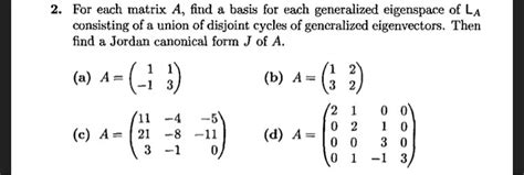 solved 2 for each matrix a find a basis for each