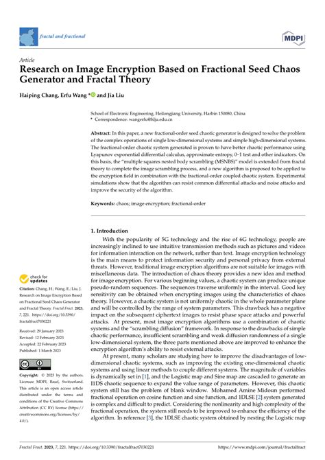 pdf research on image encryption based on fractional seed chaos generator and fractal theory