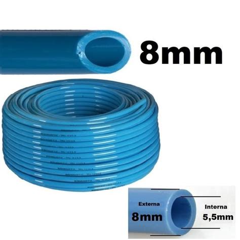Mangueira Pu Pneumatica Tubo 8 00mm Azul Rolo 50 Metros Unifios