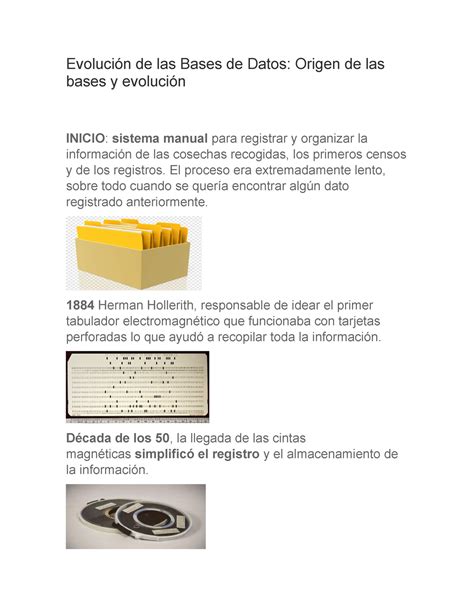 Base de Datos linea de tiempo Evolución de las Bases de Datos Origen