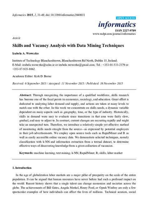 pdf skills and vacancy analysis with data mining techniques text mining izabela a wowczko