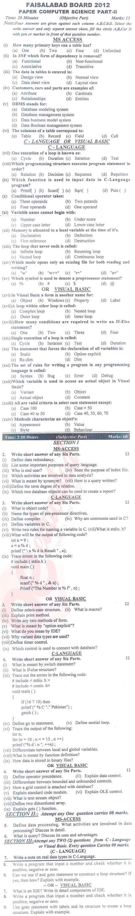 Computer Science Ics Part Past Paper Group Bise Faisalabad