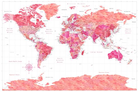 Mapa Tatiana Watercolor World Map With Cities And Antarctica Mapas De