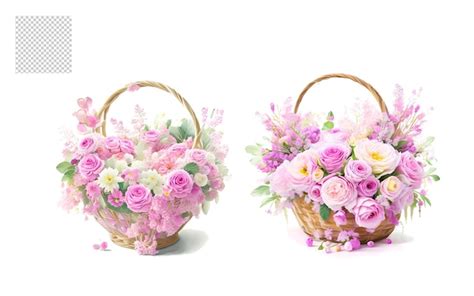 Cesta Aquarela De Clipart De Flores Png PSD Premium