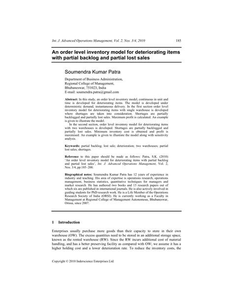 pdf an order level inventory model for deteriorating items with partial backlog and partial