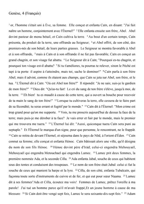 Caïn Genèse ch 4 Philo Genèse 4 Français 1 or l homme s était