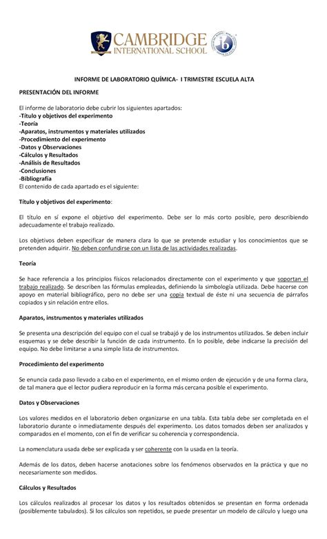 Calam O Pautas Informe De Laboratorio