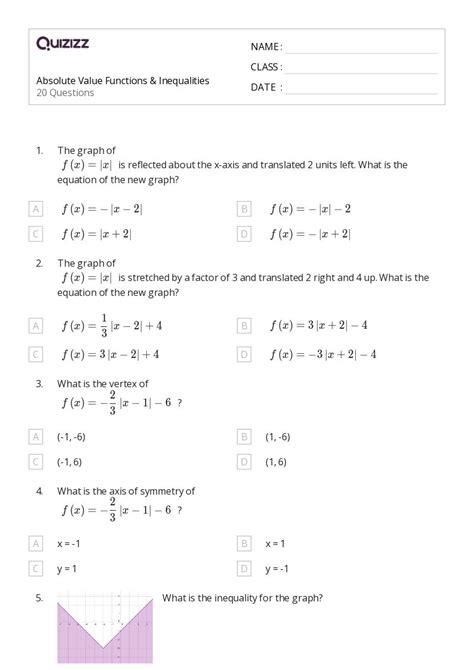 Absolute Value Inequalities Worksheet For 9th 10th Grade