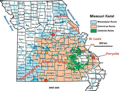 Missouri Karst Map Showing The Three Principal Ages Of Dolomites And