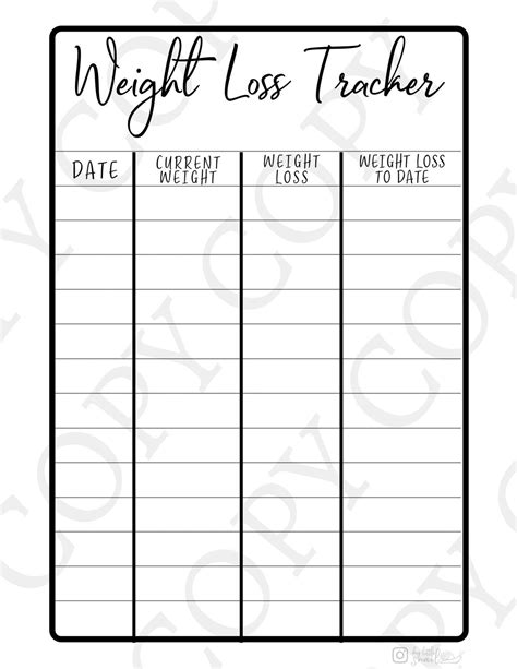 PRINTABLE Weight Loss Tracker Weight Loss Printable Fitness Tracker