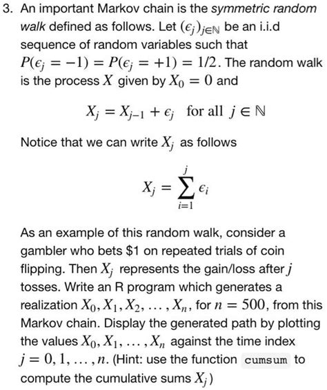 solved an important markov chain is the symmetric random walk defined as follows let cj jen