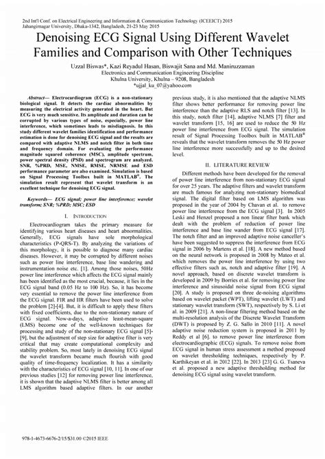 pdf denoising ecg signal using different wavelet families and comparison with other techniques