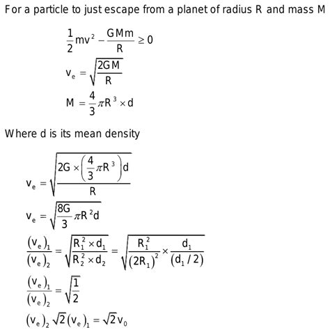 the escape velocity of a spherical planet is vo what is the escape veocity corresponding to
