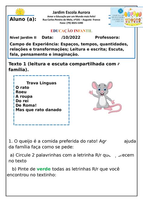 Jardim 17 Atividades Educacao Infantil Texto 1 Leitura E Escuta