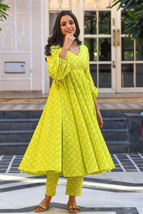 Lime Green White Printed Kurta Set Stylish Dress Designs Stylish