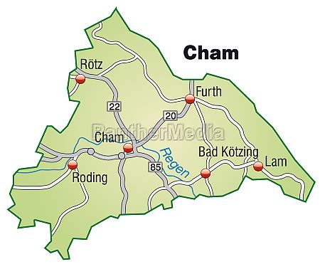 Karte von Cham mit Verkehrsnetz in Pastellgrün Lizenzfreies Foto