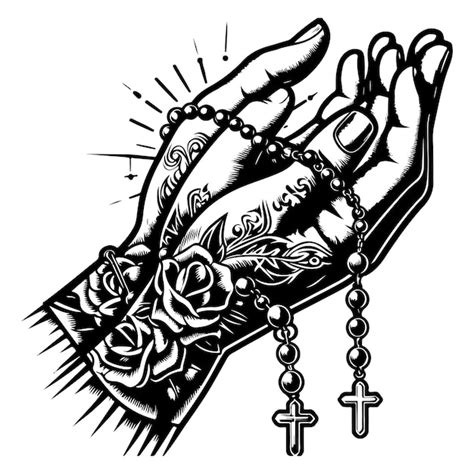 Praying Hands With Rosary Tattoo Vector Premium AI Generated Vector