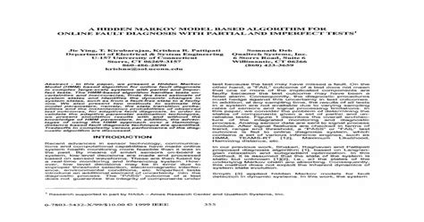 a hidden markov model based algorithm for online fault diagnosis with partial and imperfect