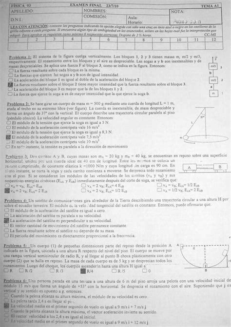 UBA CBC Fisica Examen Final 2010
