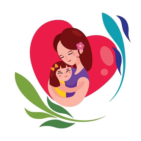 Happy Mothers Day With Flat Design Mother Hugging Daughter In Arms On