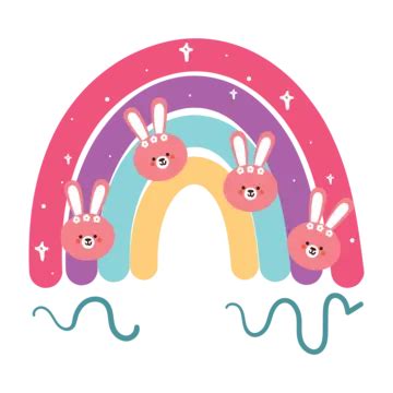 Cute Cartoon Boho Rainbow With Pink Bunny Vector Boho Rainbow Rainbow