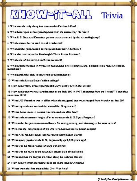 Fun Printable Trivia For Seniors With Answers