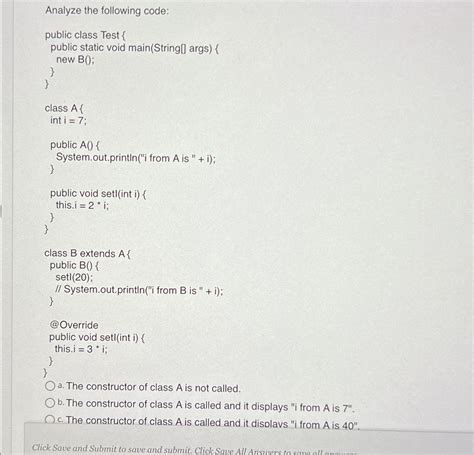 solved analyze the following code public class test {public