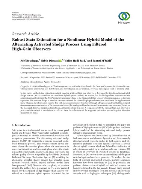 pdf robust state estimation for a nonlinear hybrid model of the alternating activated sludge