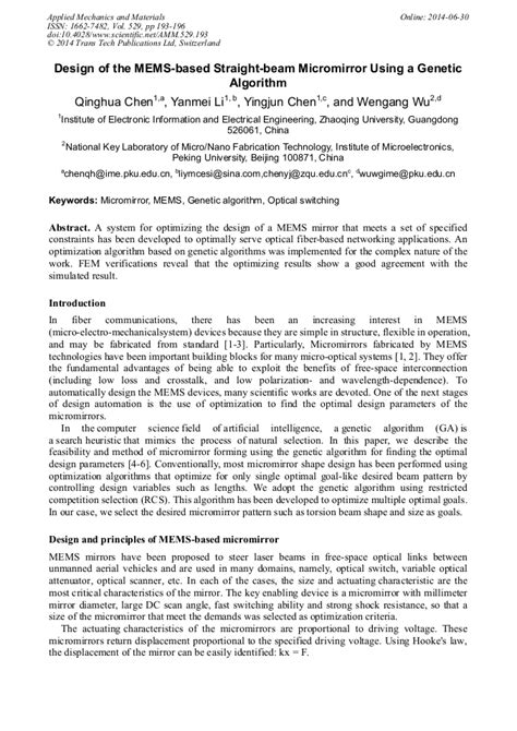 design of the mems based straight beam micromirror using a genetic algorithm scientific