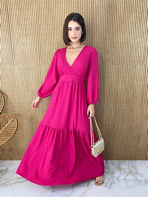 Vestido Longo Sem Bojo Manga Longa Fernanda Ramos Store