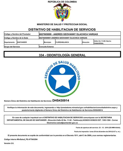 Distintivos de Habilitación secretaria de salud