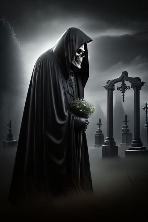 Lexica Black And White Portrait Of The Grim Reaper In A Graveyard