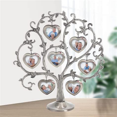 LASODY Árbol genealógico de plata antigua con 7 marcos de fotos