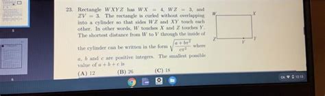 solved w 23 rectangle wxyz has wx 4 w7 3 and zv 3