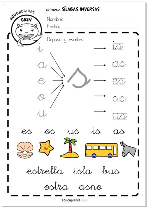 Silabas Inversas As Es Is Os Us Ejercicios Con Las Letras Ligadas Para