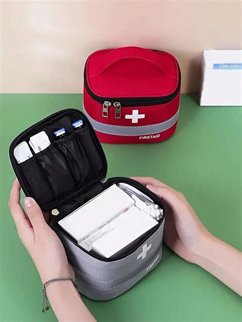 Kit De Primeiros Socorros Cinza De 26cm Portátil Para Armazenagem De