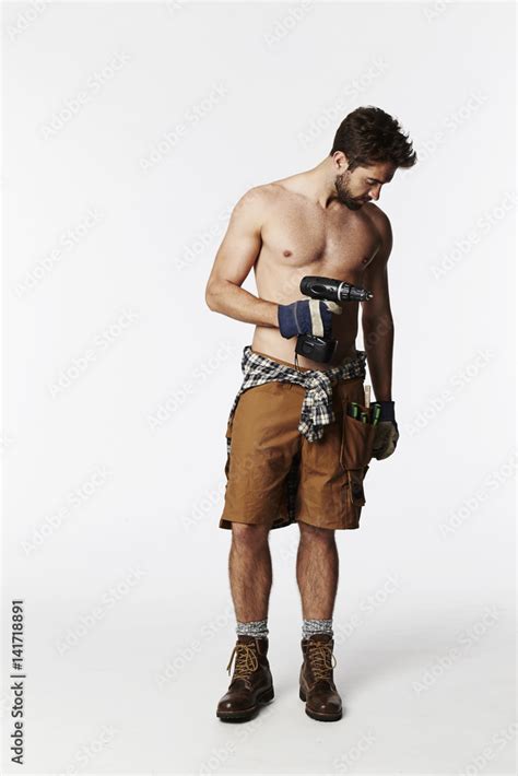 Construction Worker Shirtless With Tools Stock Photo Adobe Stock