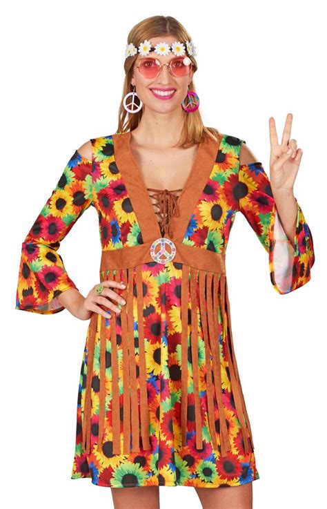 Hippie Damen Kostümkleid Sunny mit Fransen Hippie kostüm Hippie