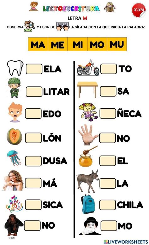 Letra M Sonido Inicial Worksheet Lectura De Palabras