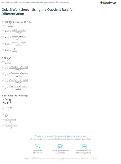 product and quotient rule worksheet