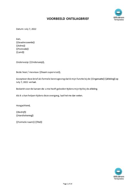 Persoonlijke Ontslagbrief Aan Baas Templates At Allbusinesstemplates