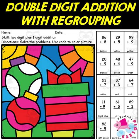 Christmas Digit Addition With Regrouping Color By Number Code