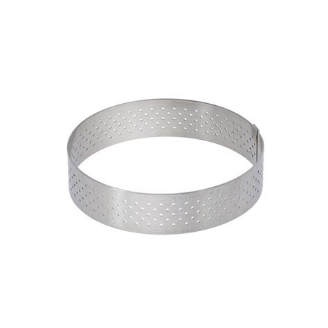 Cercle à tarte perforé bord droit inox diam 8 5cm h2cm valrhona de