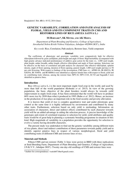 pdf genetic variability correlation and path analysis of floral yield and its component