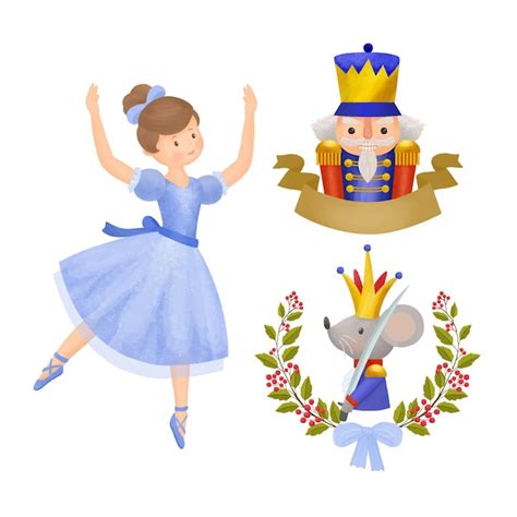Conjunto De Personajes Del Ballet Cascanueces Vector Premium
