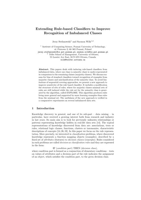 pdf extending rule based classifiers to improve recognition of imbalanced classes