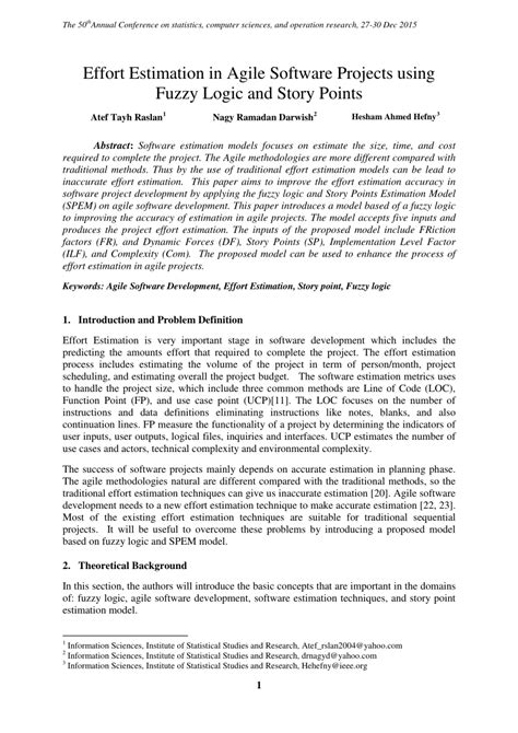 pdf effort estimation in agile software projects using fuzzy logic and story points