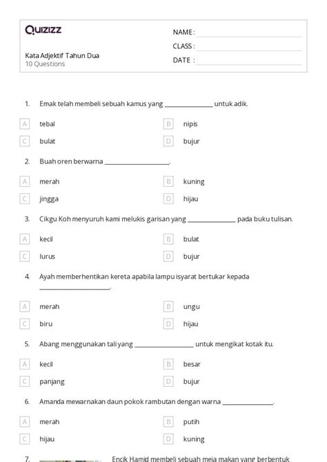 Lembar Kerja Soal Kata Pengurangan Dua Digit Untuk Kelas Di
