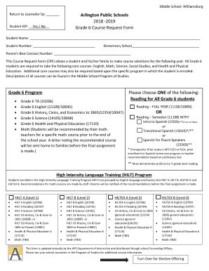 Fillable Online Course Request Form CRF Williamsburg Middle School
